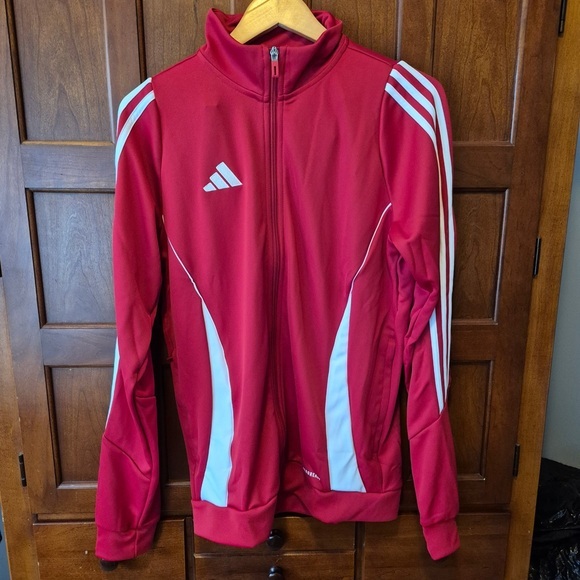adidas | Jackets & Coats | Adidas Red Track Jacket With White Stripes ...